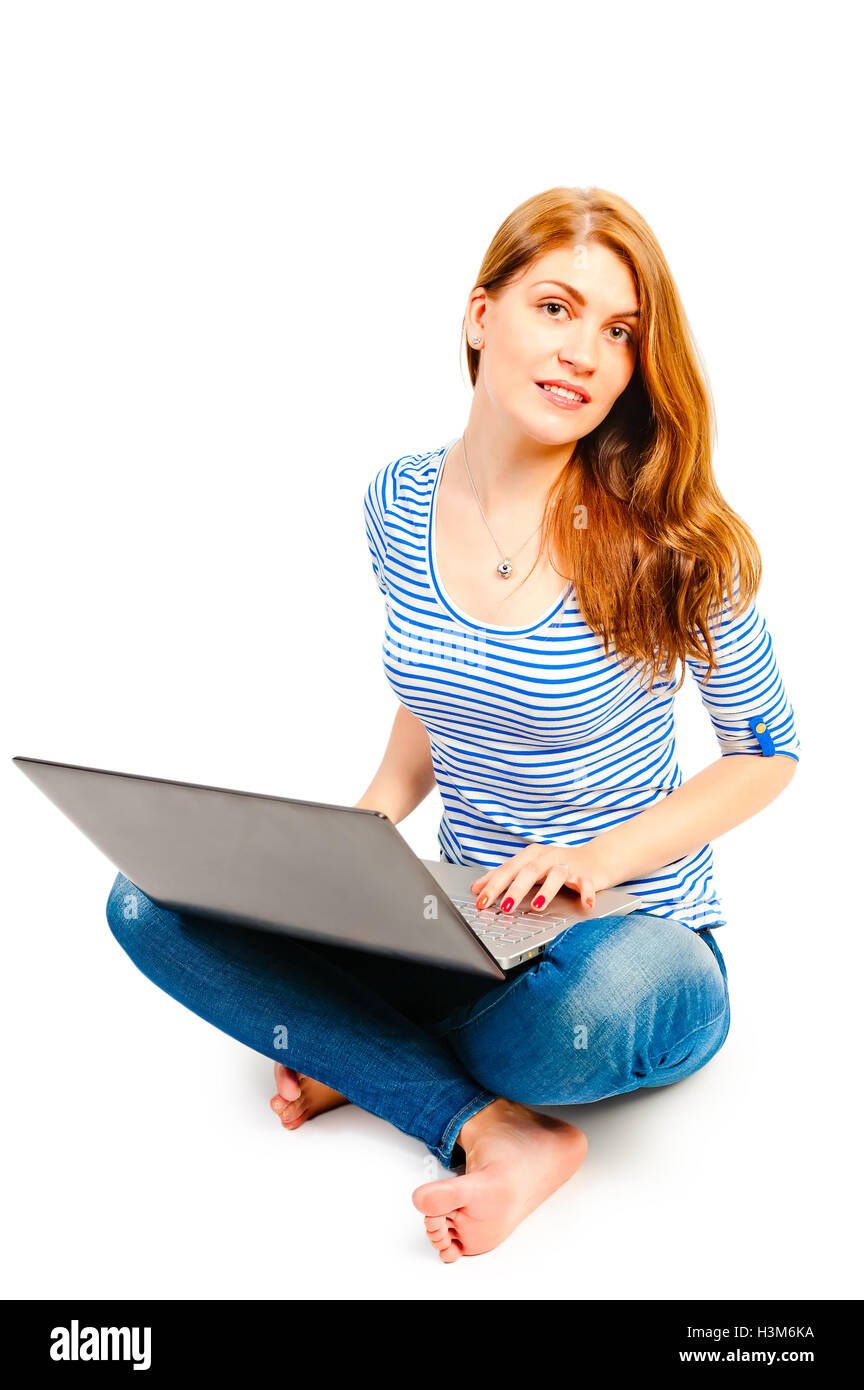Cute woman laptop in Cut Out Stock Images & Pictures - Alamy