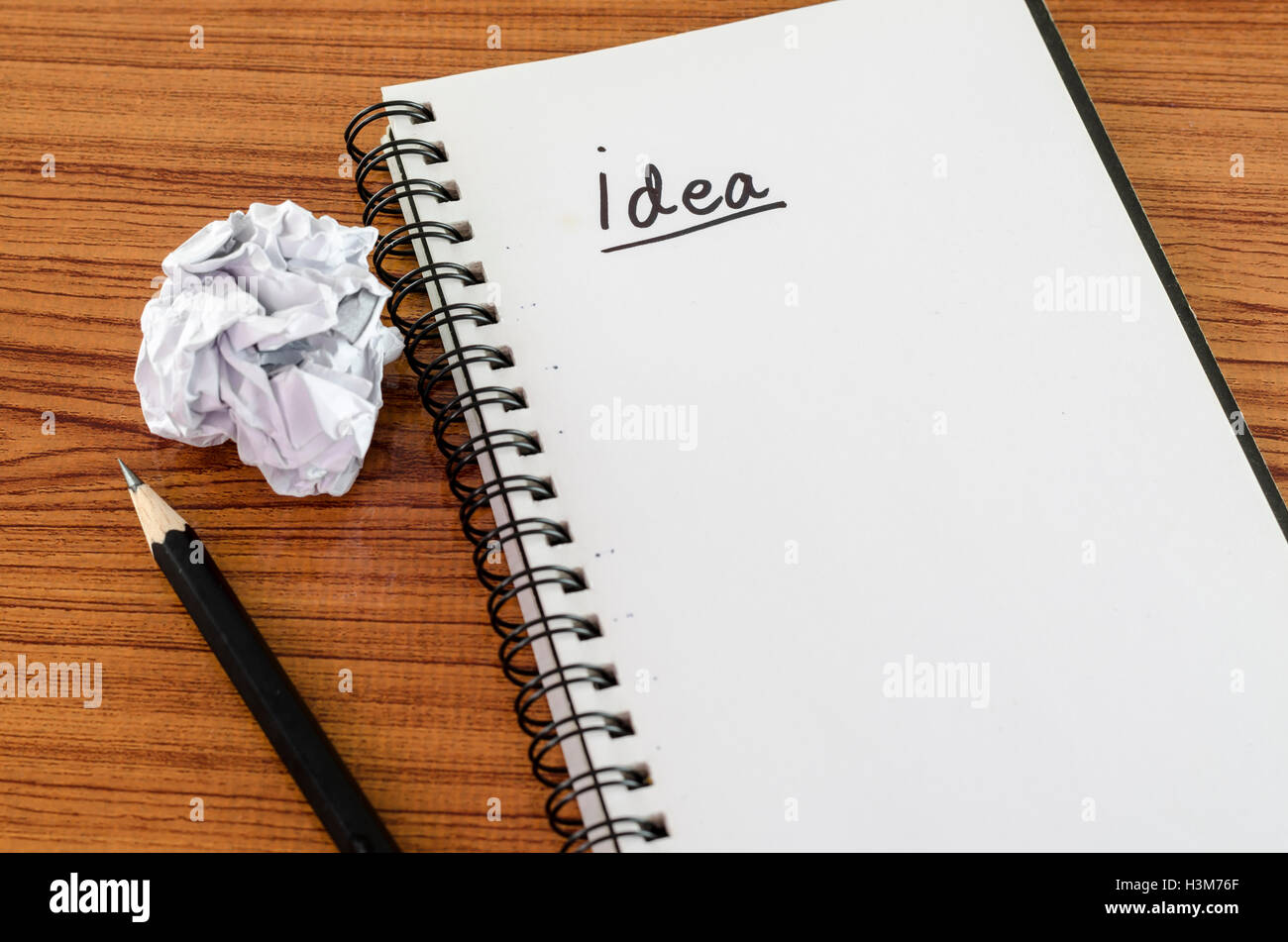 crumpled paper and pencil with notebook Stock Photo - Alamy