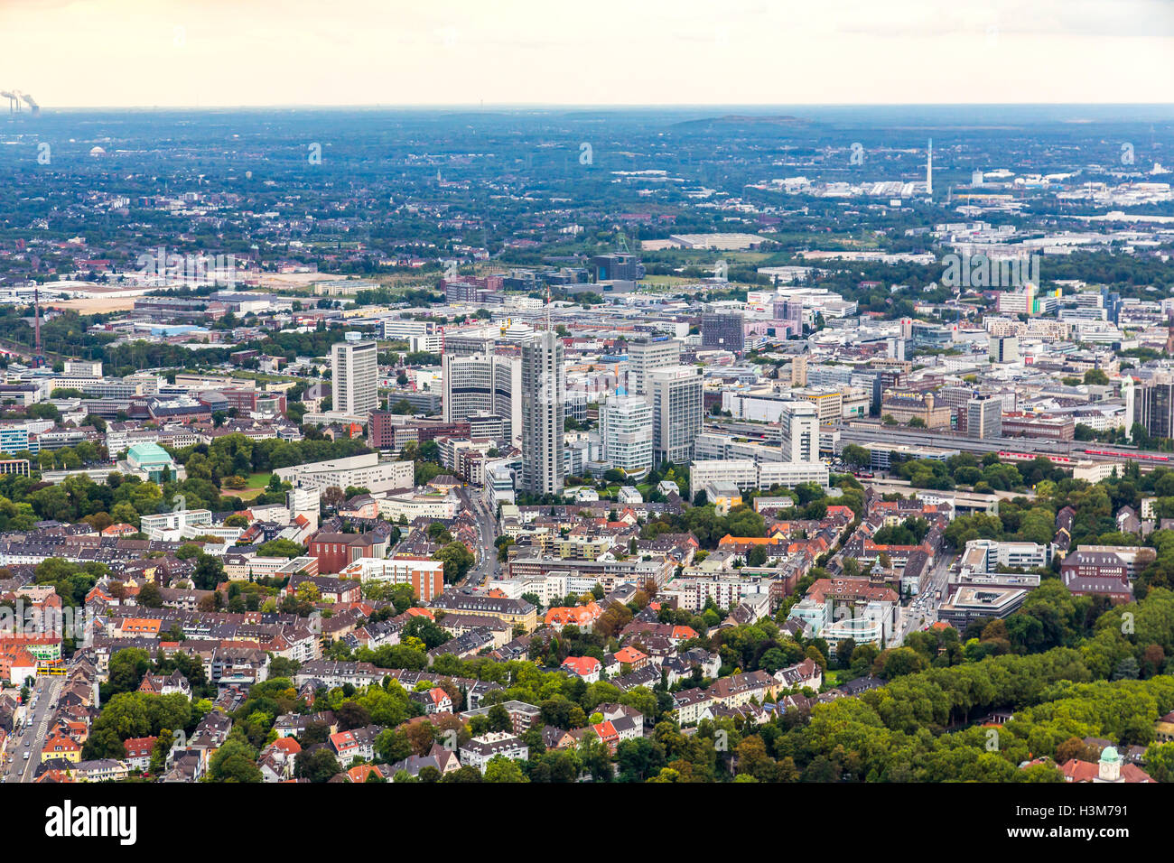 Areal shot of the city of Essen, Germany, city center, downtown area ...