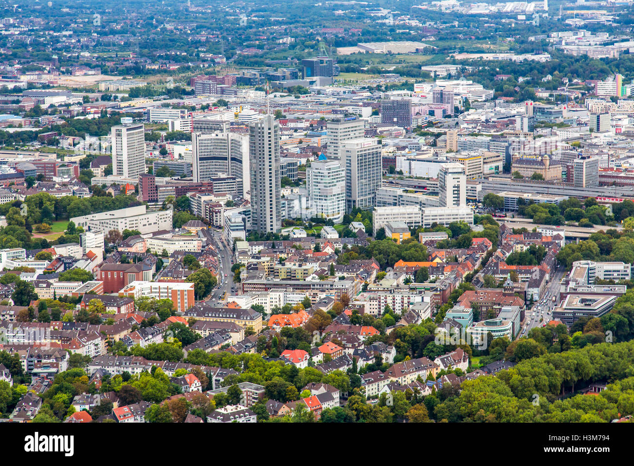 Areal shot of the city of Essen, Germany, city center, downtown area ...