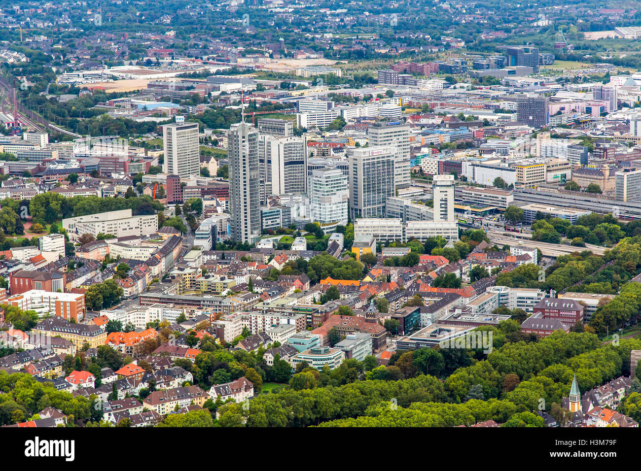 Areal shot of the city of Essen, Germany, city center, downtown area ...