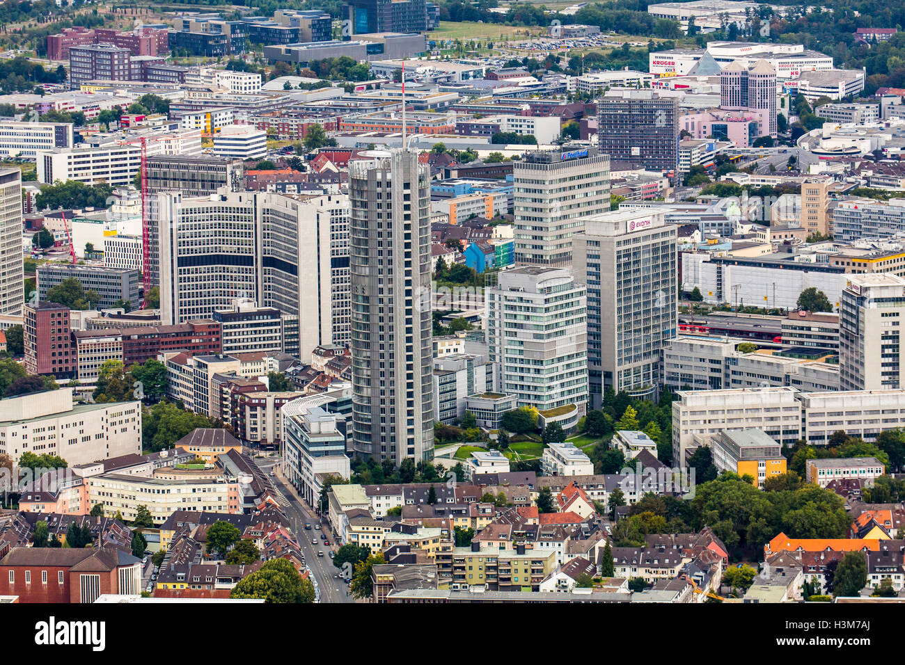 Areal shot of the city of Essen, Germany, city center, downtown area ...