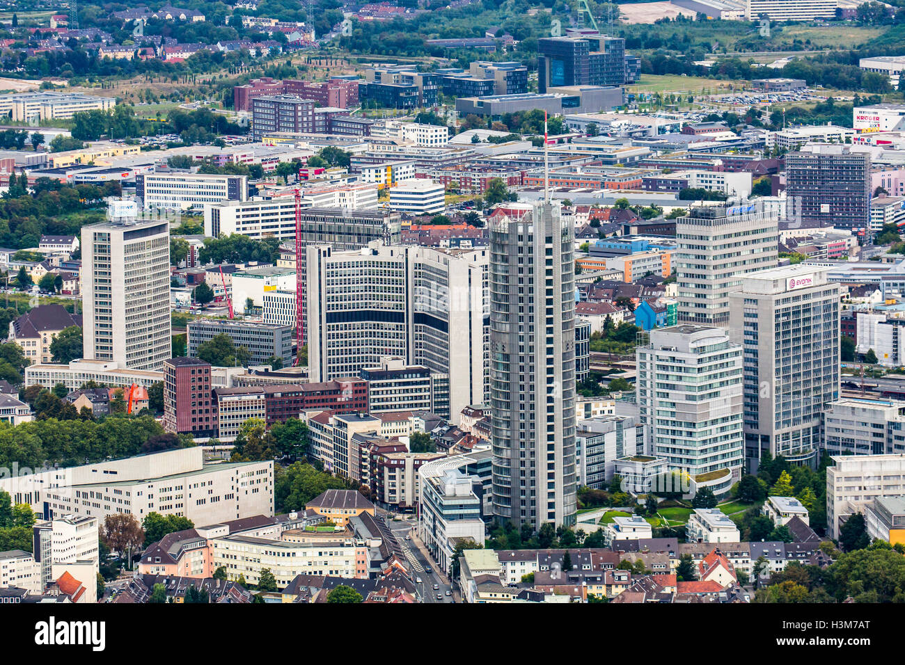 Areal shot of the city of Essen, Germany, city center, downtown area ...
