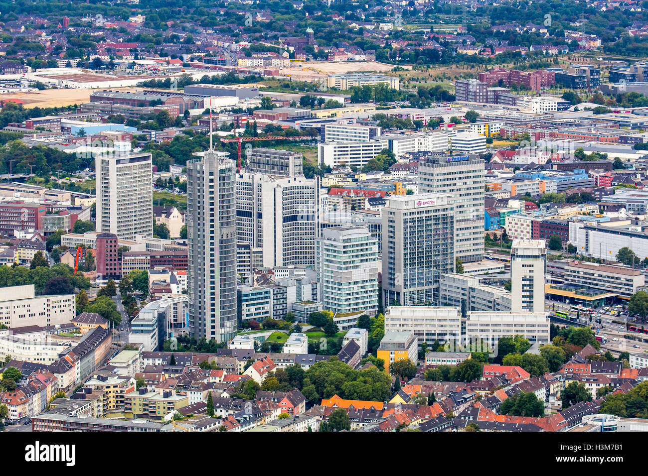 Areal shot of the city of Essen, Germany, city center, downtown area ...