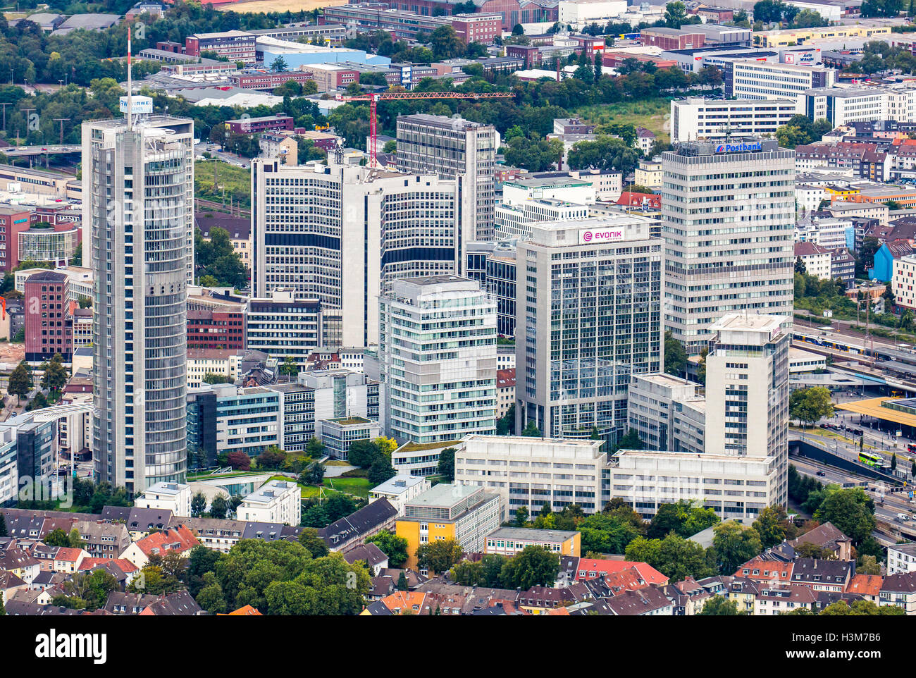 Areal shot of the city of Essen, Germany, city center, downtown area ...