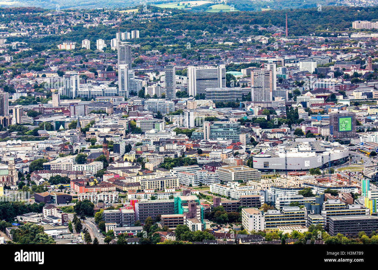 Areal shot of the city of Essen, Germany, city center, downtown area ...
