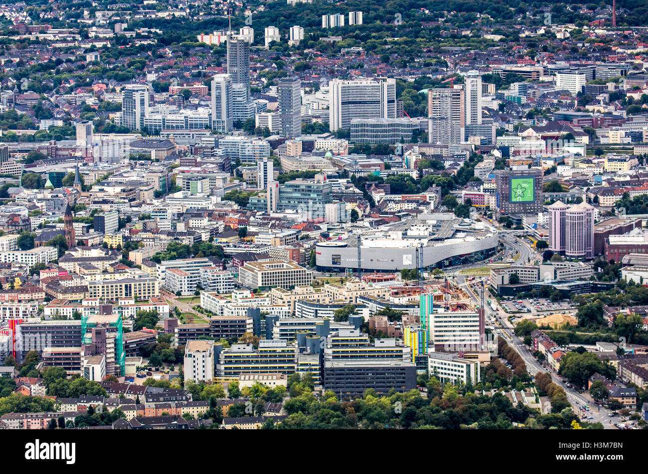 Areal shot of the city of Essen, Germany, city center, downtown area ...