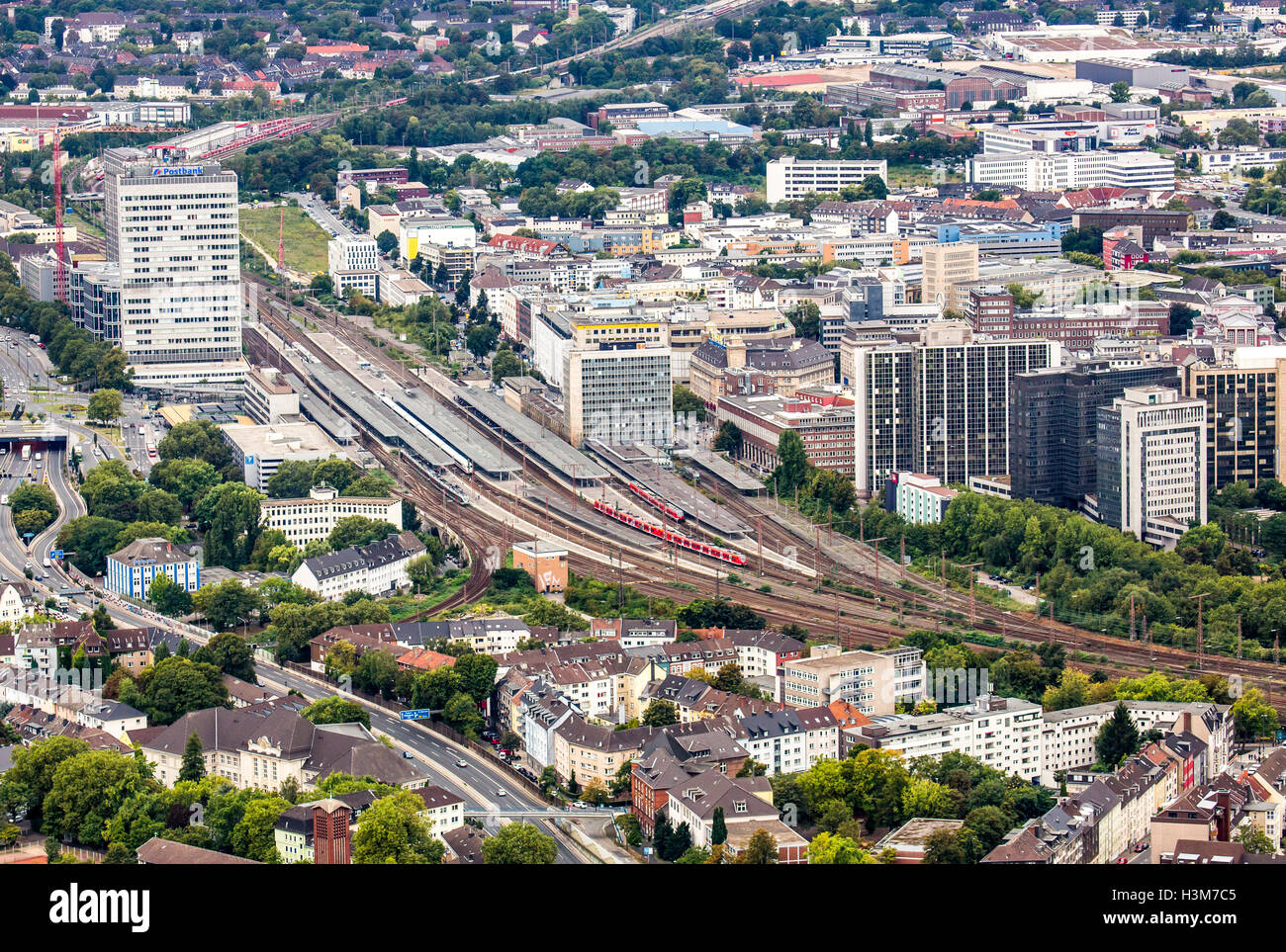 Areal shot of the city of Essen, Germany, city center, downtown area ...