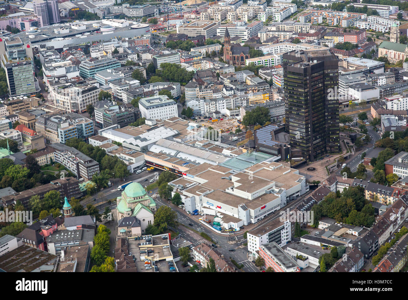 Areal shot of the city of Essen, Germany, city center, downtown area ...