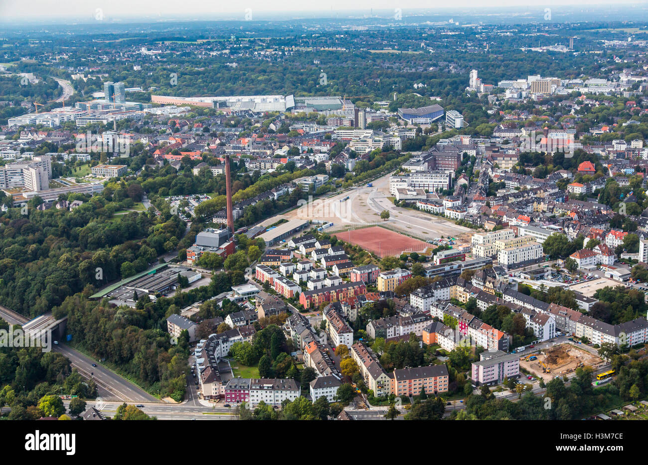 Areal shot of the city of Essen, Germany, city center, downtown area ...