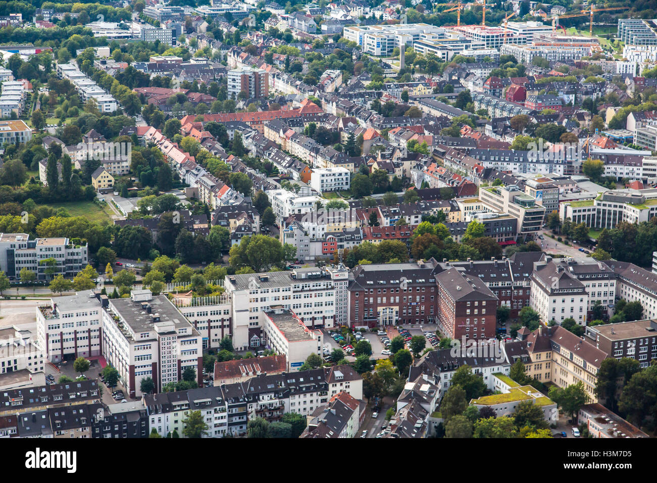 Areal shot of the city of Essen, Germany, city center, downtown area ...