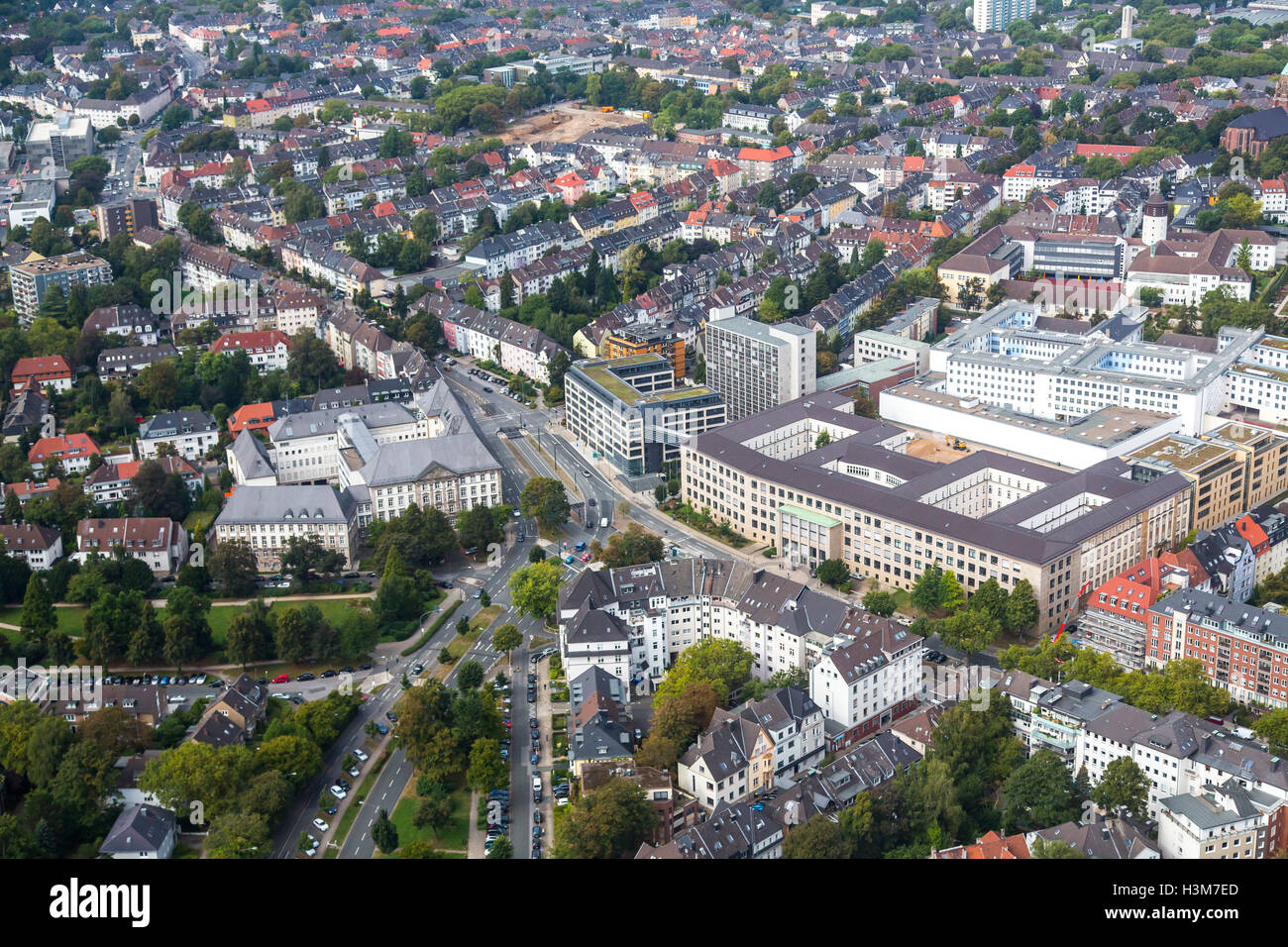 Areal shot of the city of Essen, Germany, city center, downtown area ...