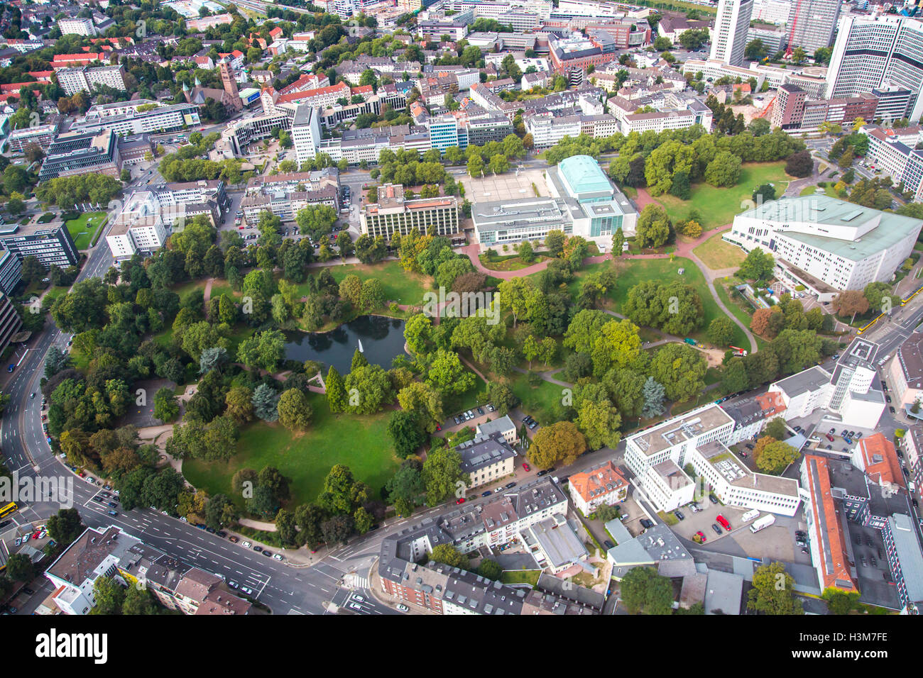Areal shot of the city of Essen, Germany, city center, downtown area ...
