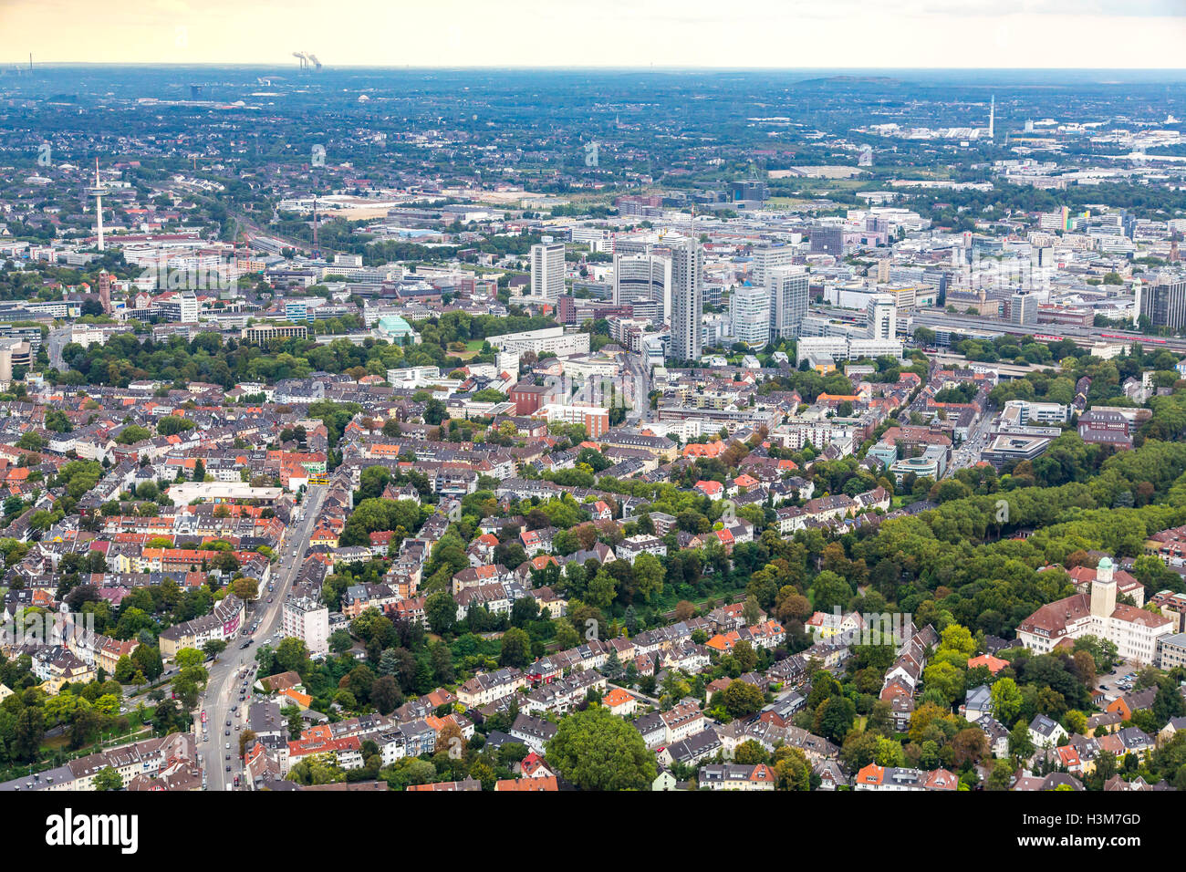Areal shot of the city of Essen, Germany, city center, downtown area ...