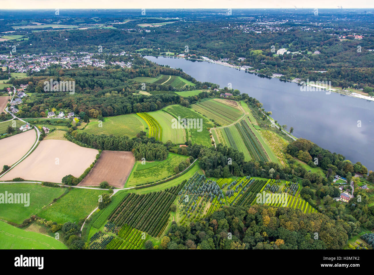 Areal view of Essen, Baldeneysee lake, river Ruhr, Fischlaken district ...