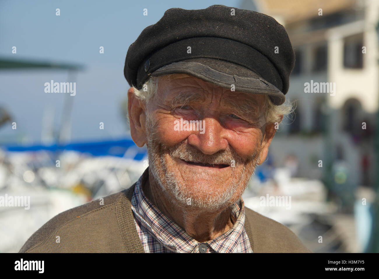 Portrait of an old seaman Gaios port Paxos Ionian Islands Greece Stock ...