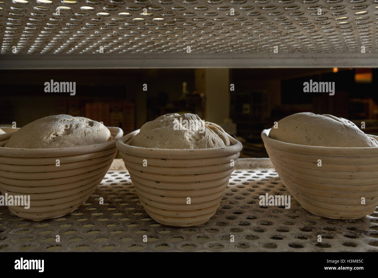 Raw leavened breads prepared on the rack before placing in the oven ...