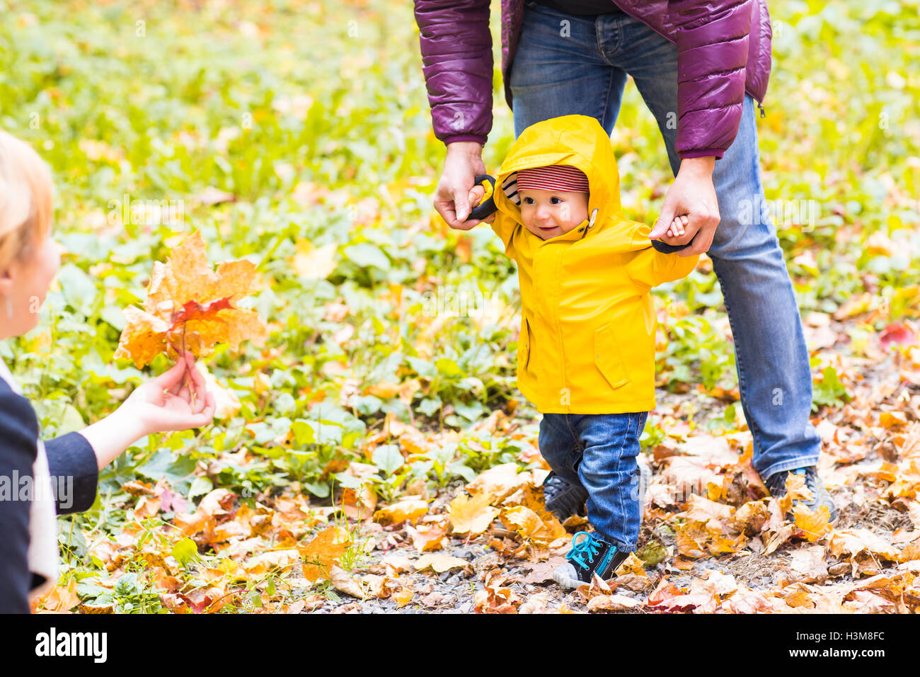Father and his little son having fun in autumn park Stock Photo - Alamy