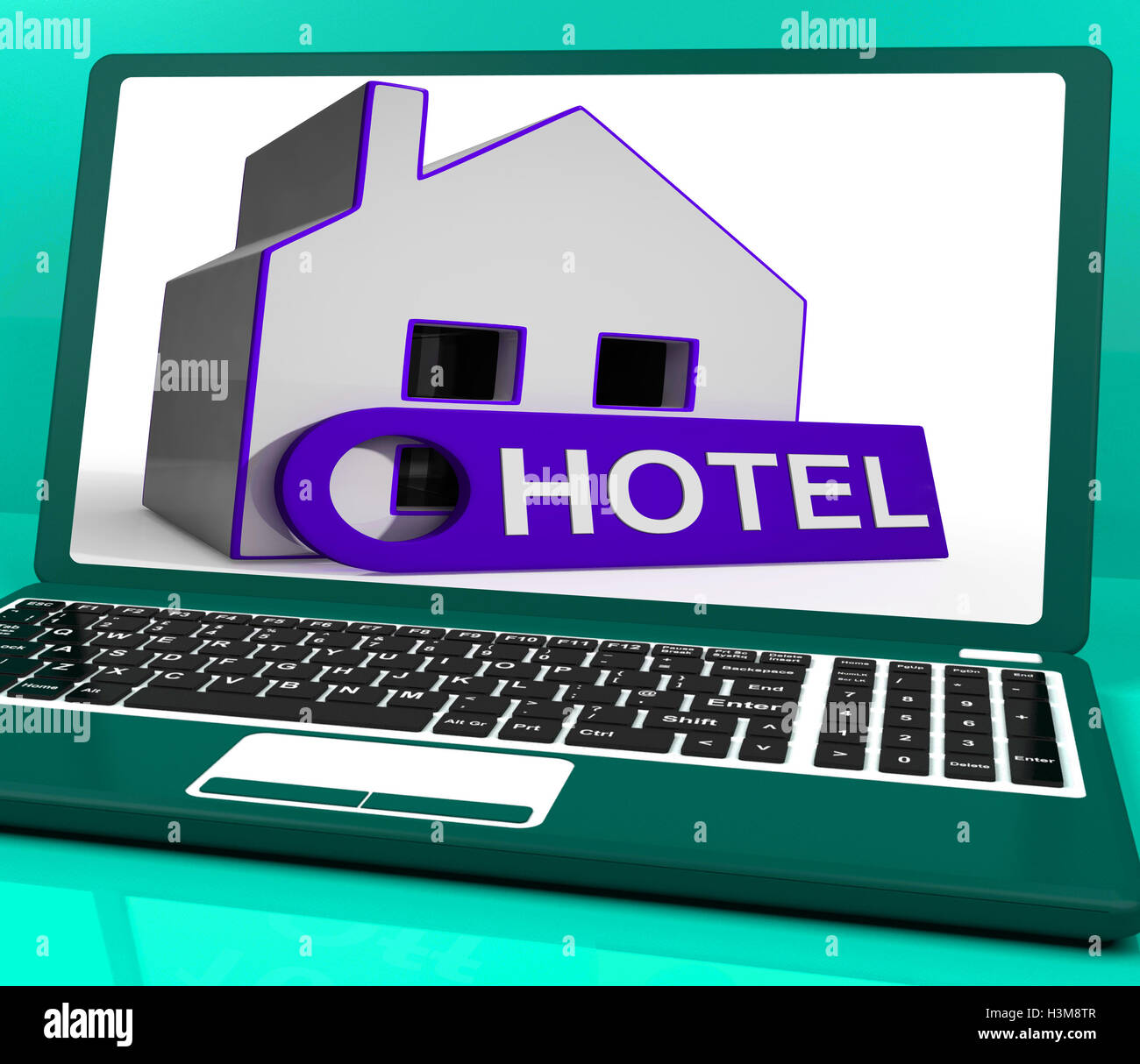 Hotel House Laptop Means Holiday Accommodation And Vacant Rooms Stock ...