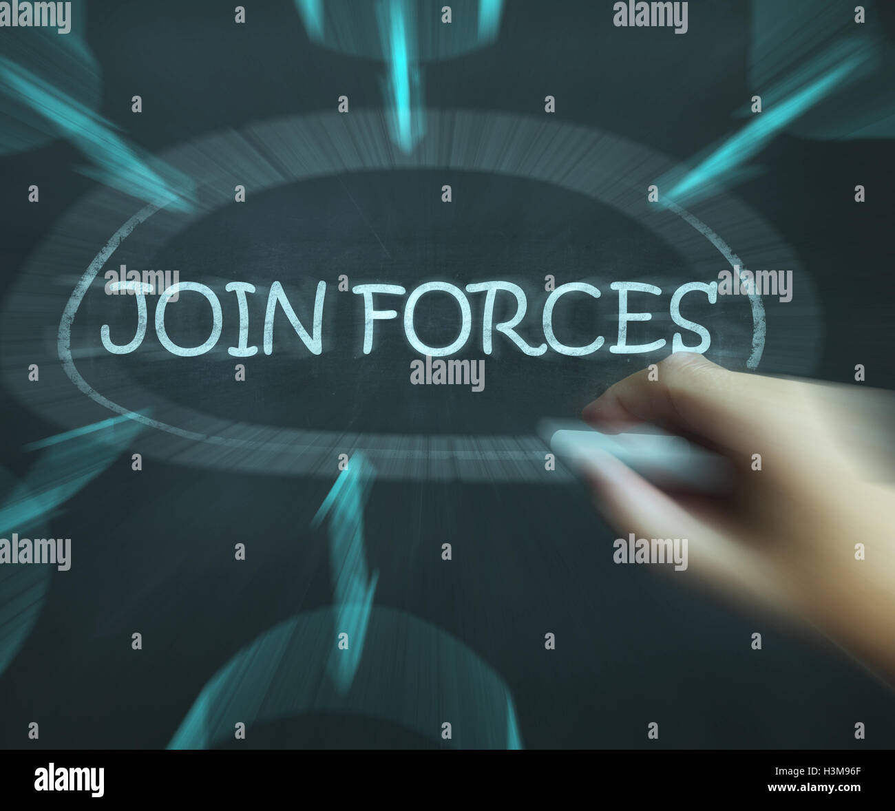 Join Forces Diagram Means Work Together And Partnership Stock Photo - Alamy