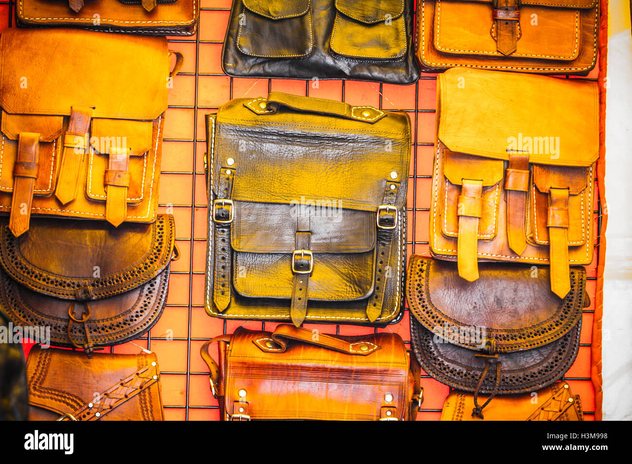 Leather craft stalls in a medieval fair Stock Photo - Alamy
