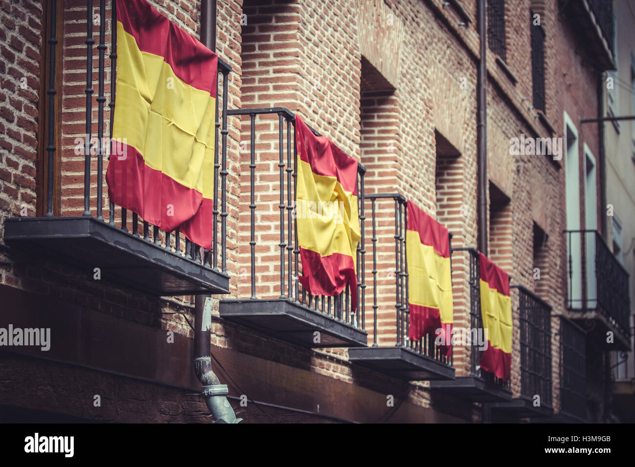 balconies with Spanish flags, Spain Stock Photo - Alamy