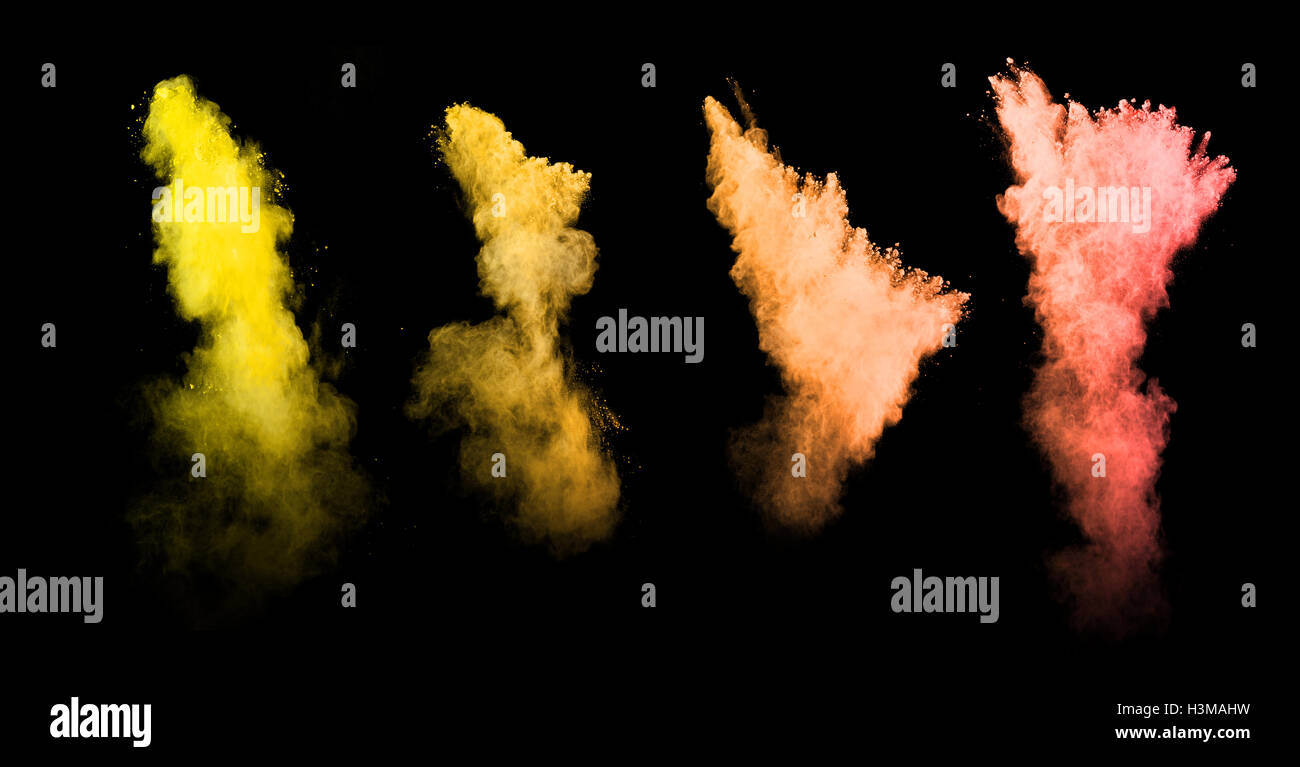 Explosion of colored powders, isolated on black background Stock Photo ...
