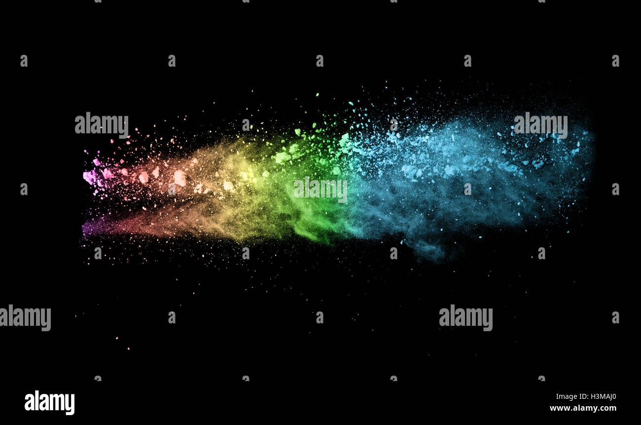Explosion of colored powder, isolated on black background Stock Photo ...