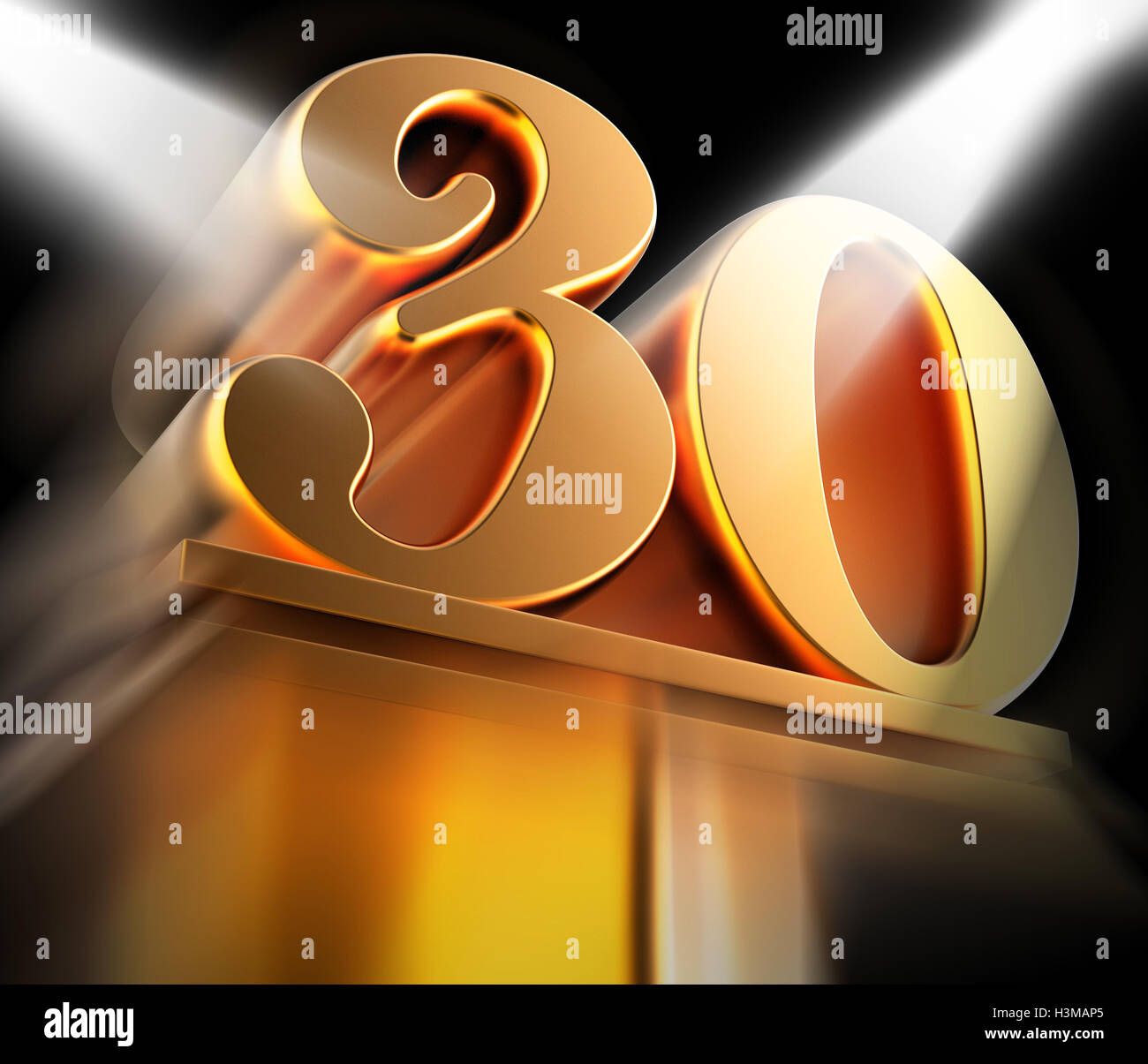Golden Thirty On Pedestal Displays Thirtieth Victory Or Entertai Stock ...