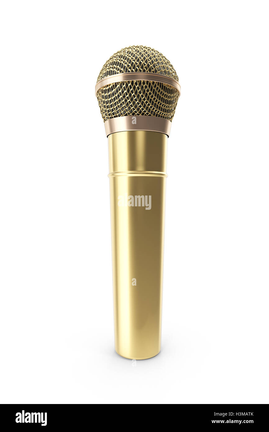Gold, prestigious wireless microphone isolated on white background. 3d ...