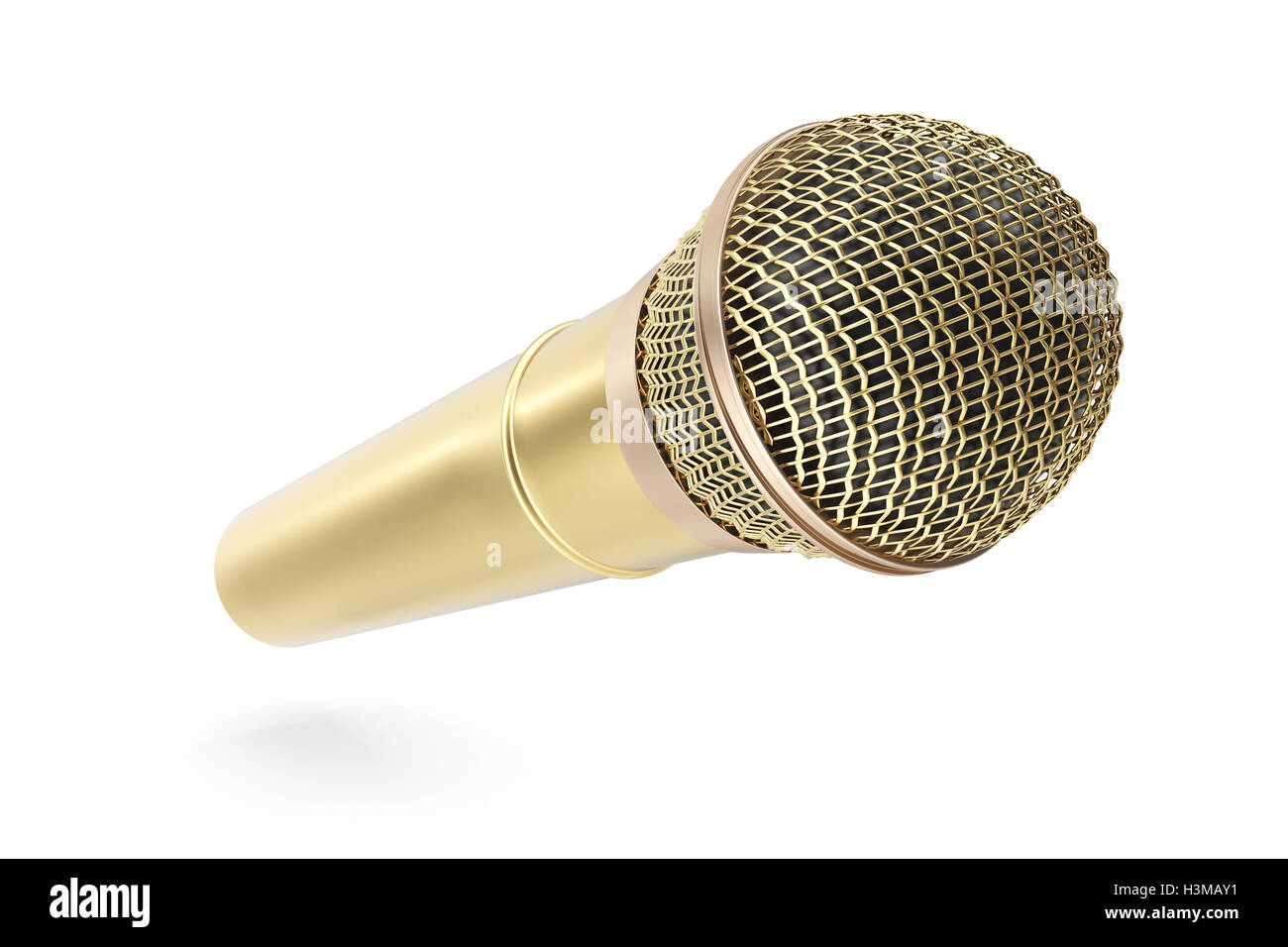 Gold, prestigious wireless microphone isolated on white background. 3d ...