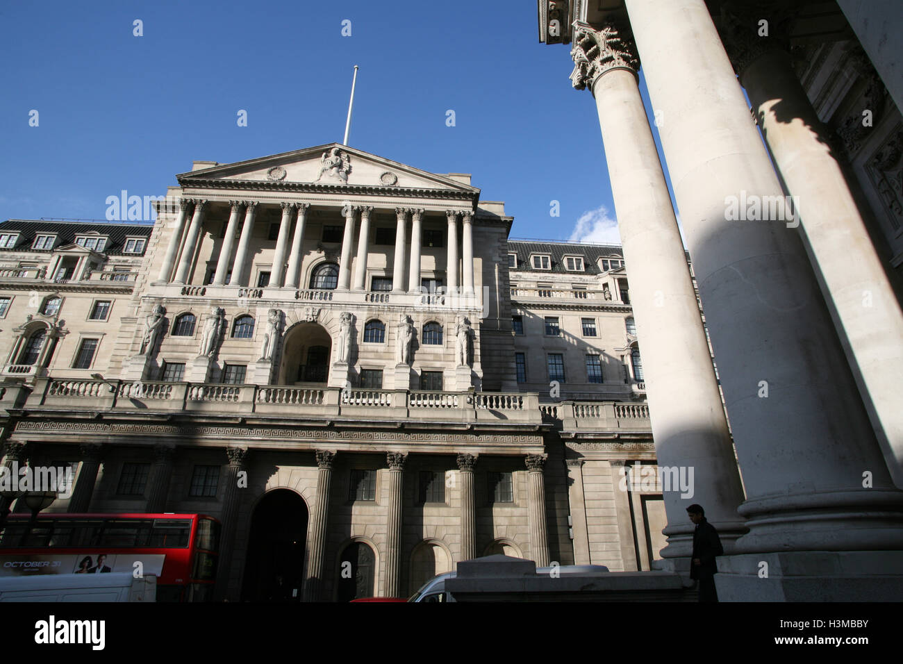 The Bank of England. Pillars, of, Royal Exchange,.The City, London ...