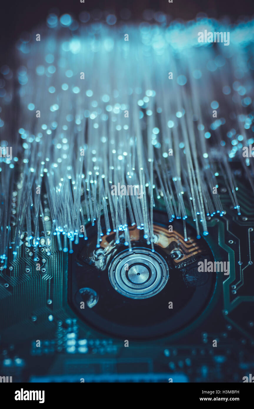 wire, plate of chips with fiber optic lights Stock Photo - Alamy