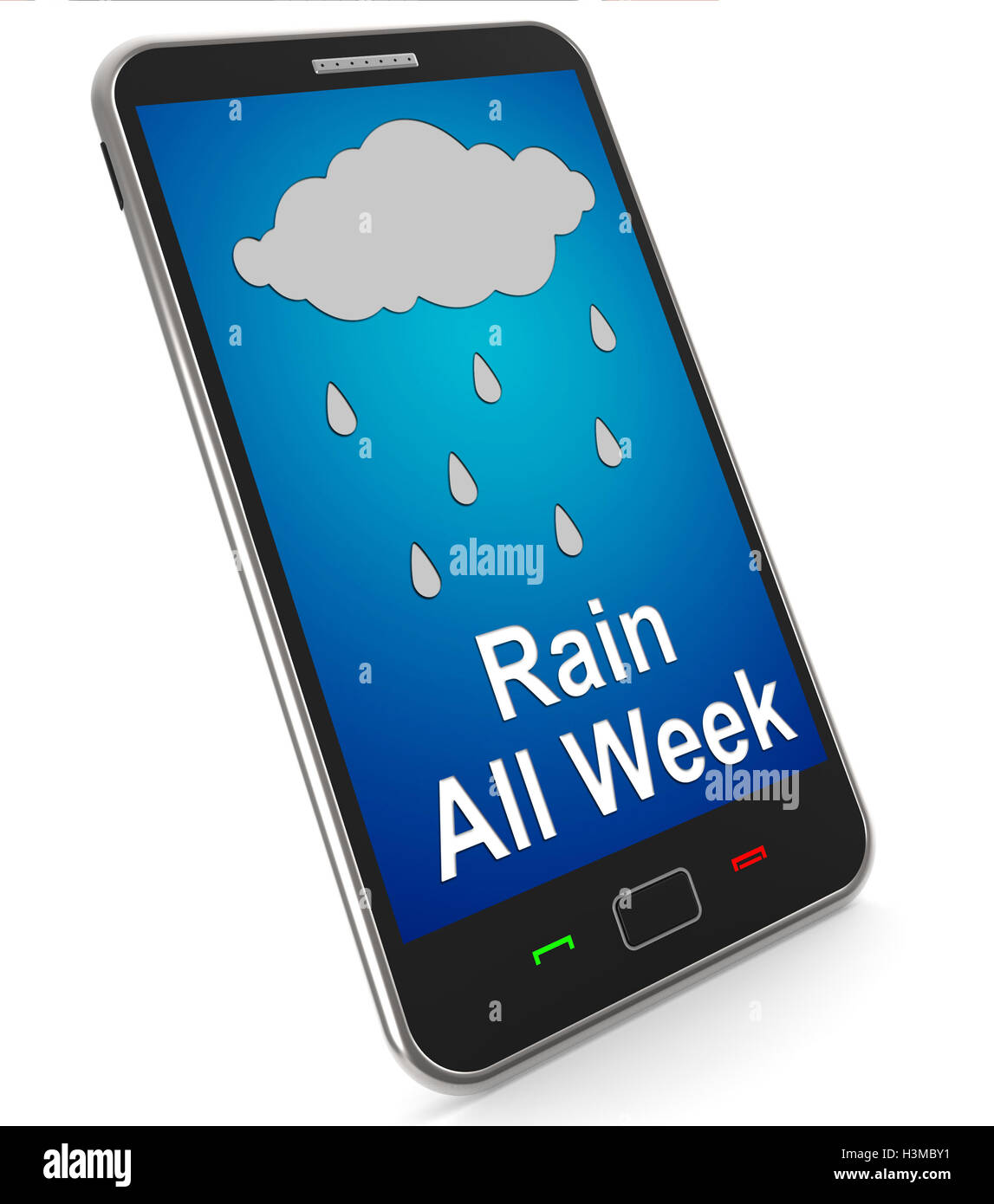 Rain All Week On Mobile Shows Wet Miserable Weather Stock Photo - Alamy