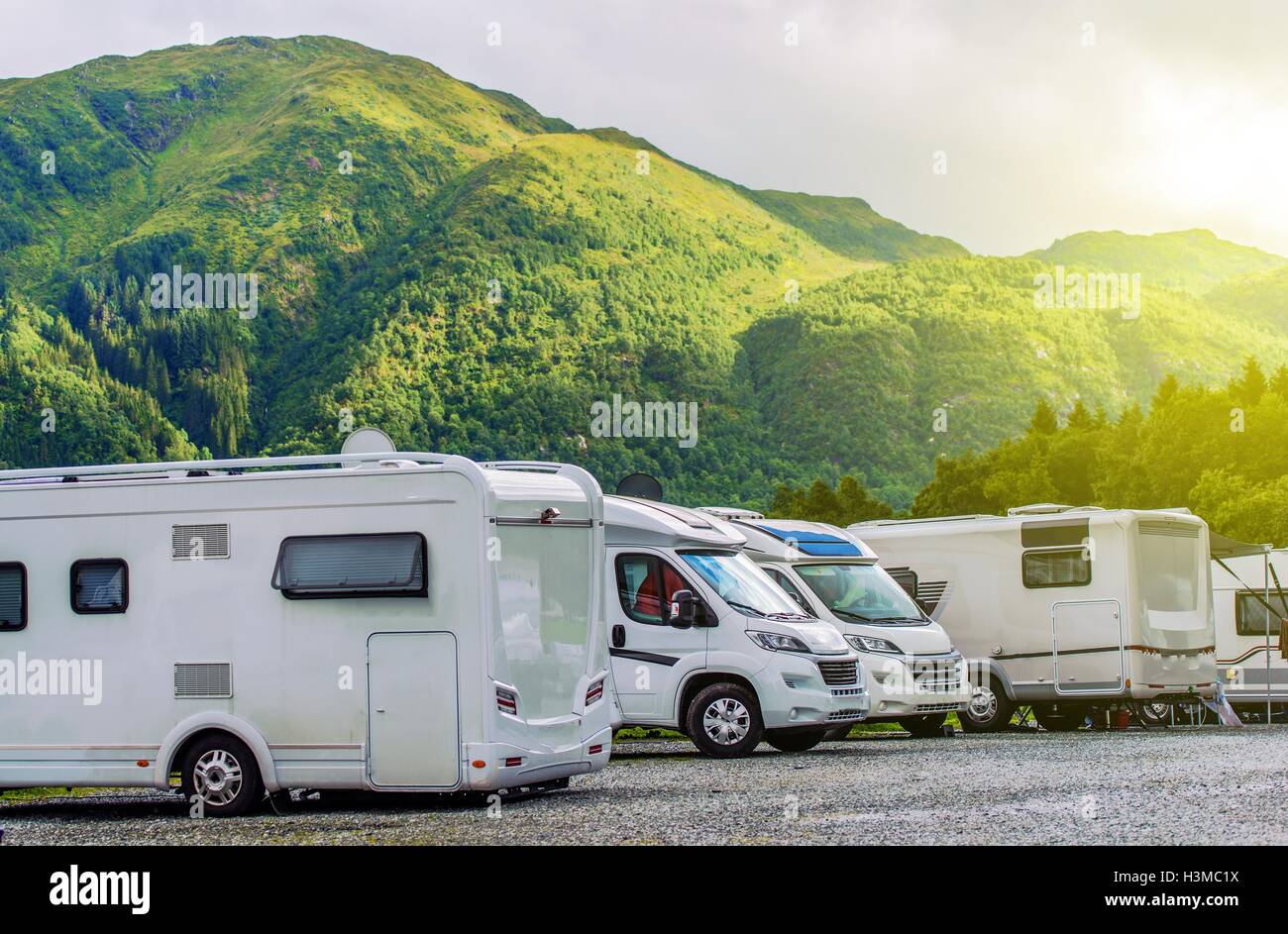 RV Park Camping. Modern Camper Motorhomes in the RV Park Stock Photo ...