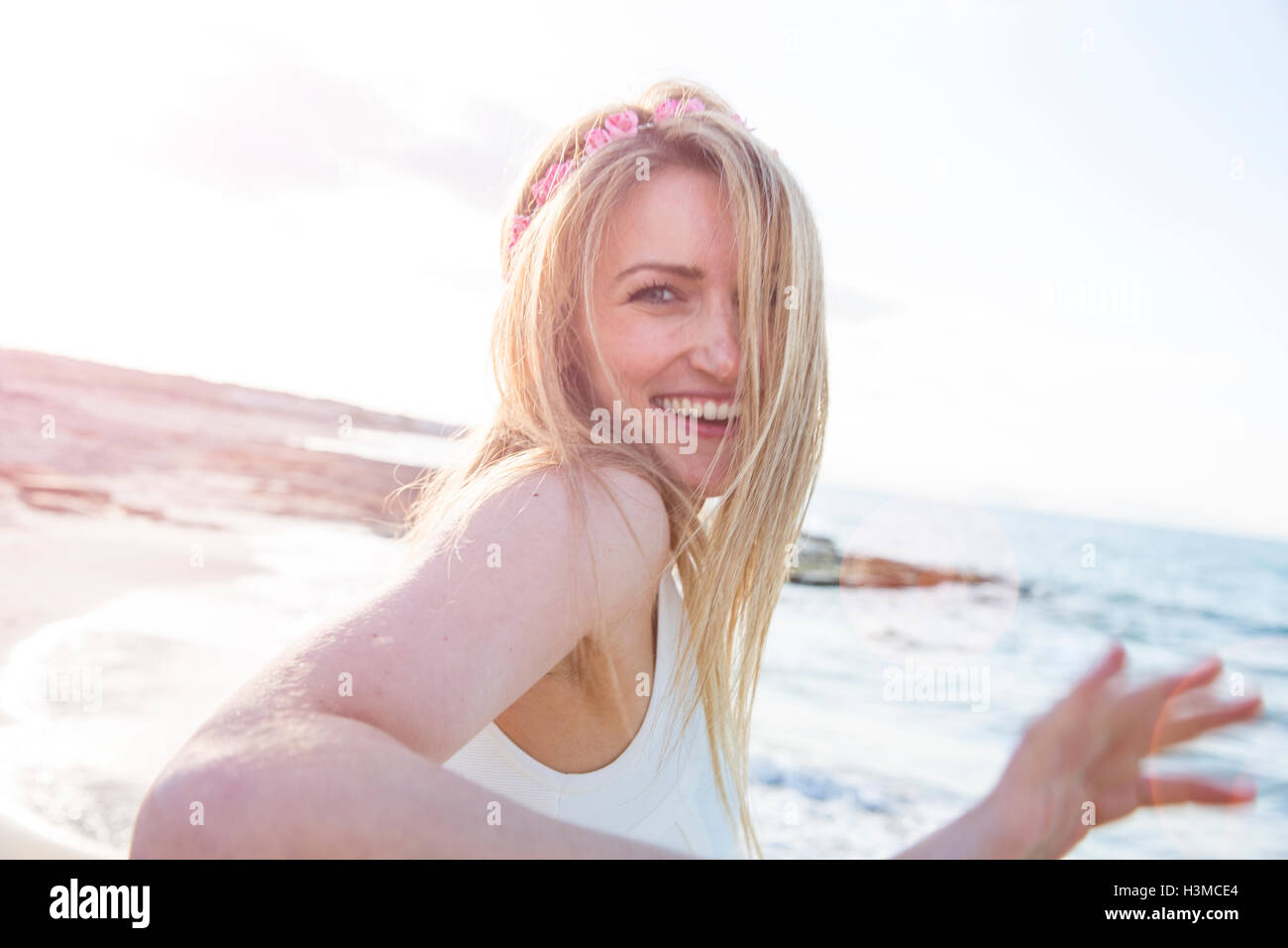 Woman enjoying day beach hi-res stock photography and images - Alamy