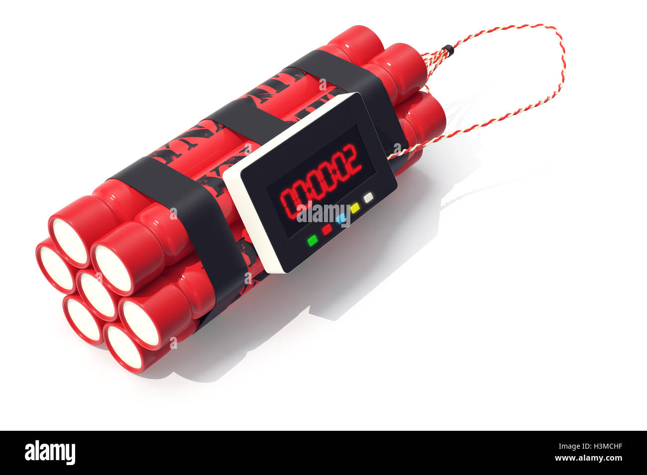 TNT dynamite red bomb with a timer isolated on white background. 3d ...