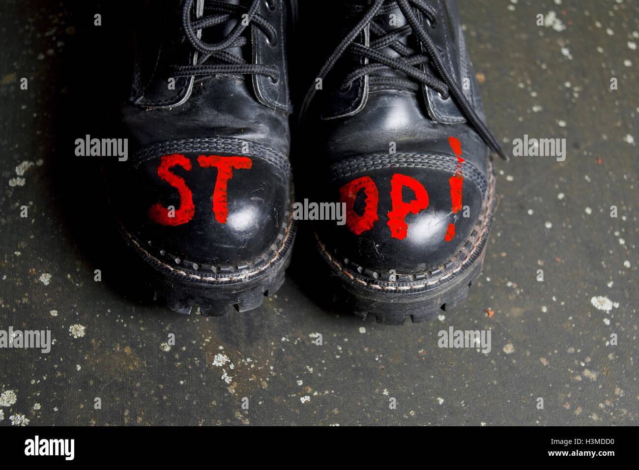 Stop Sign On Shoes Stock Photo - Alamy