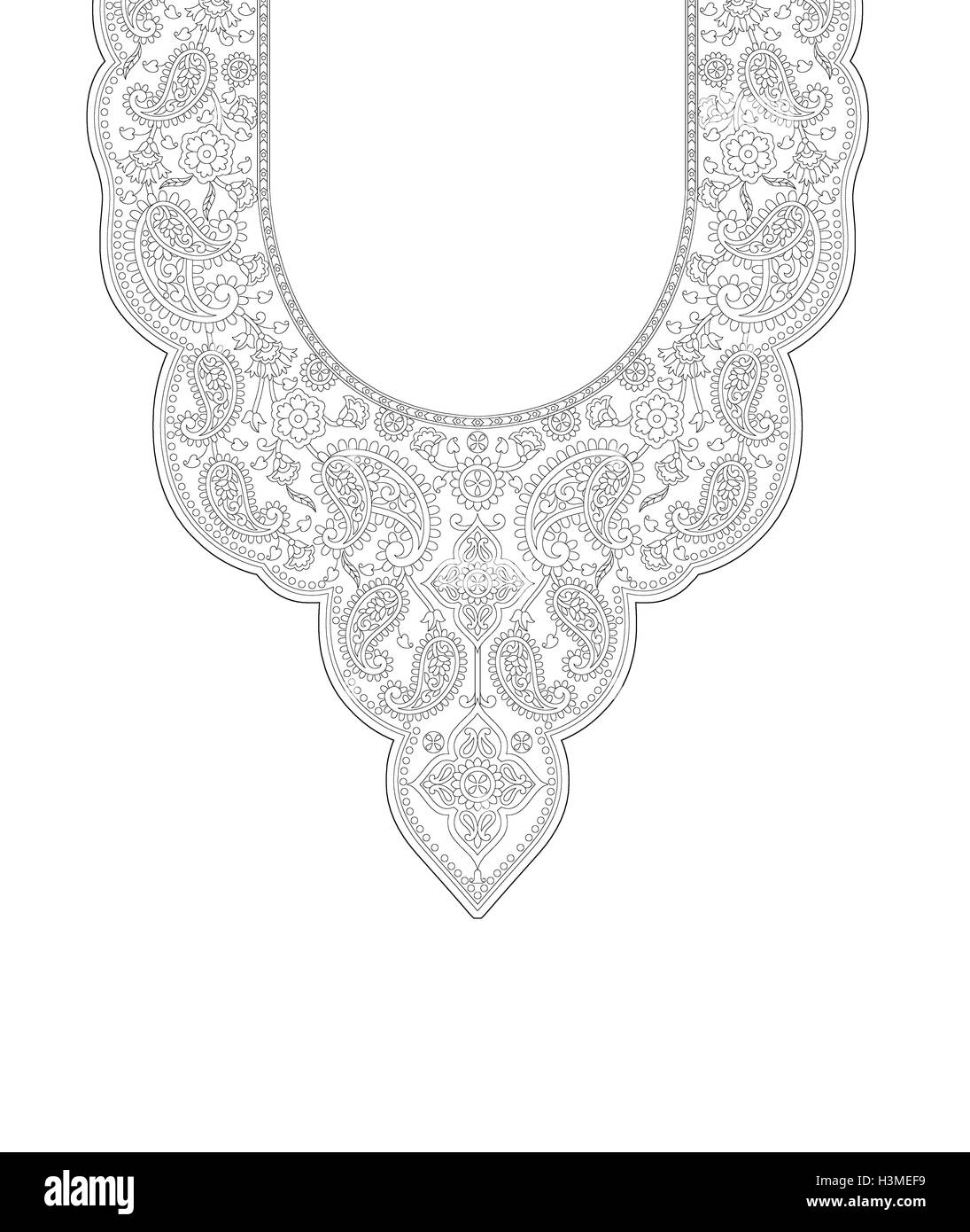 beautiful textile print unique dress neck outline draw design Stock ...