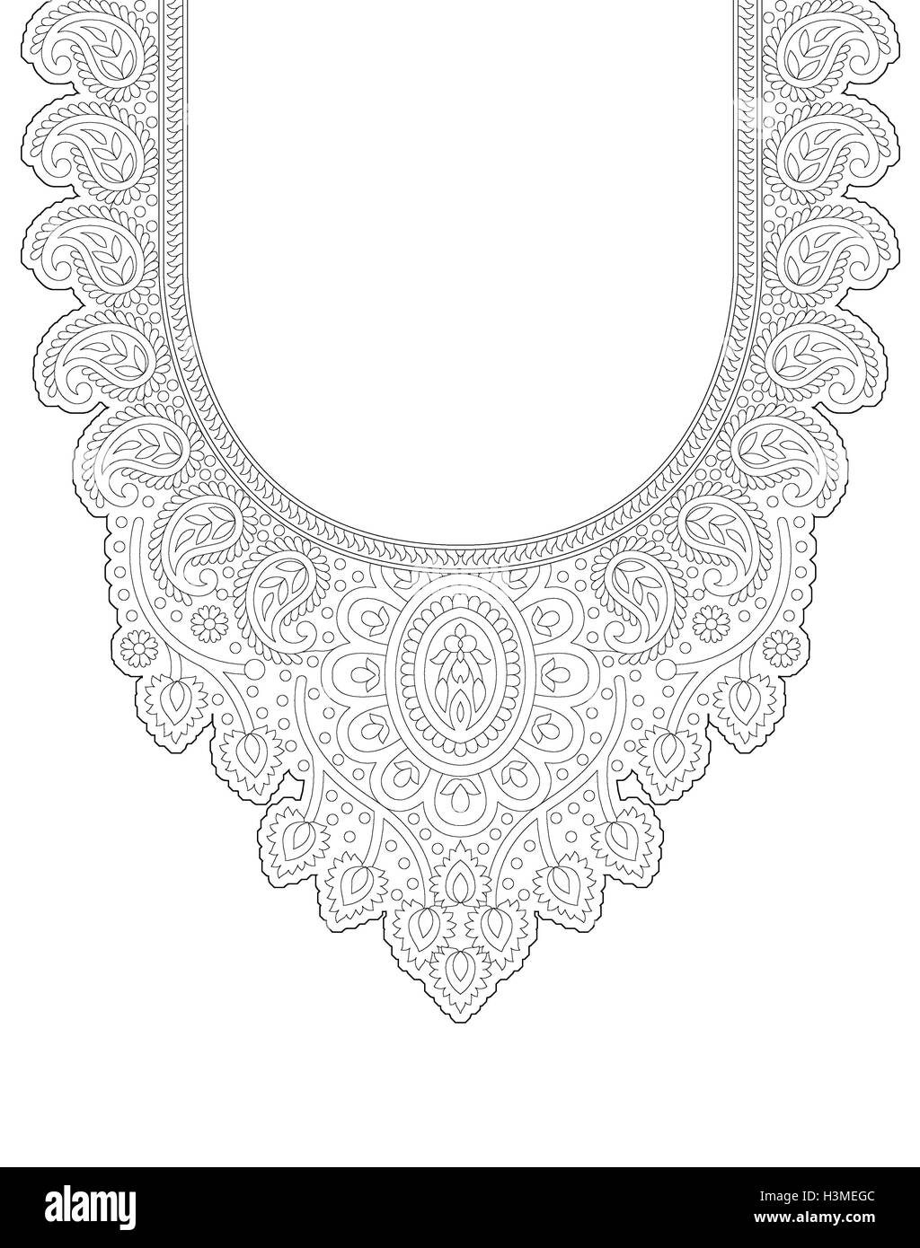 beautiful textile print unique dress neck outline draw design Stock ...