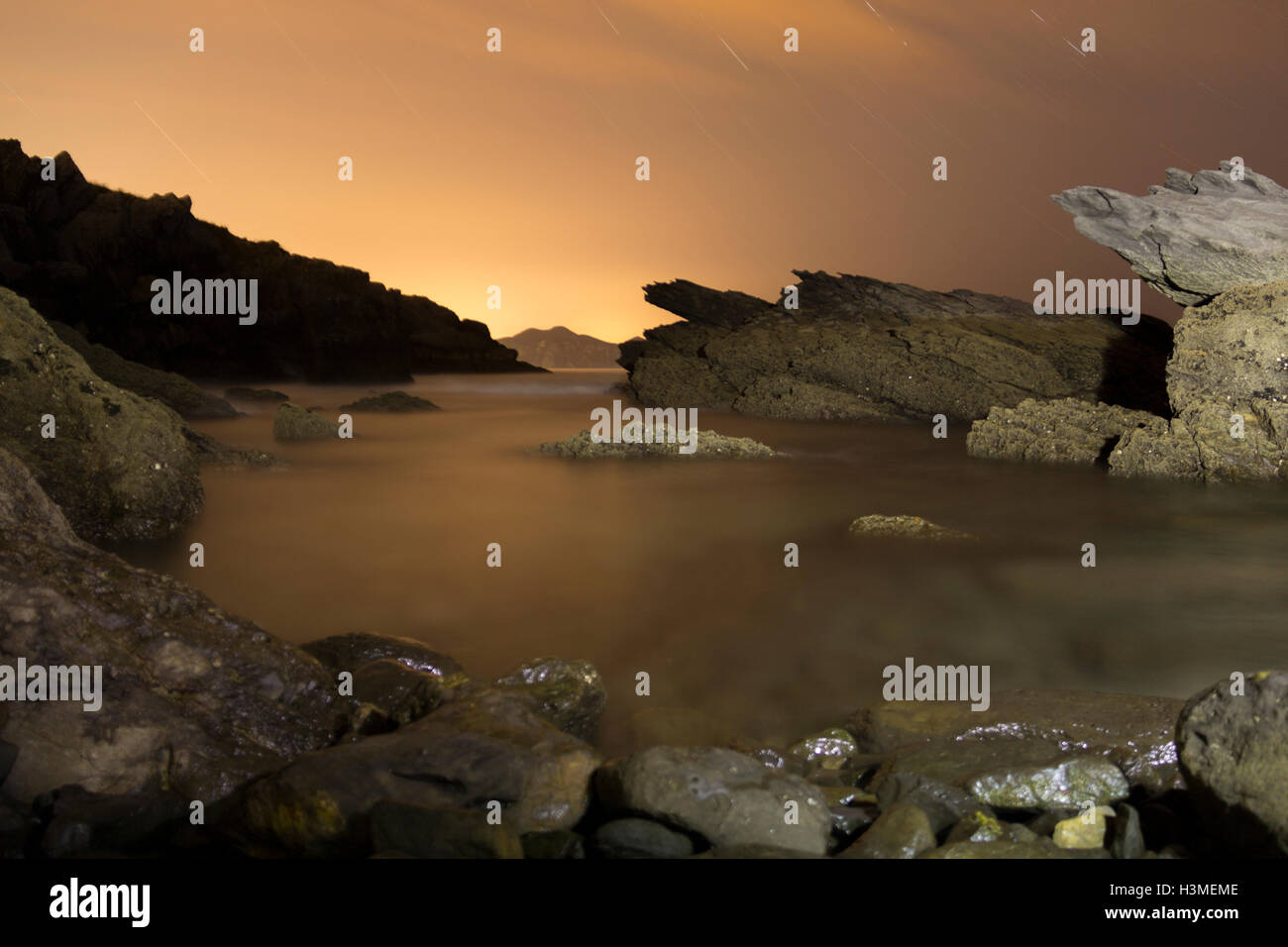 coast at night in cantabria Stock Photo - Alamy