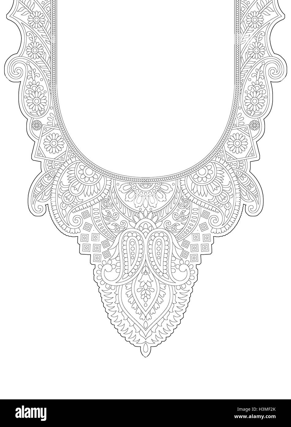 beautiful textile print unique dress neck outline draw design Stock ...
