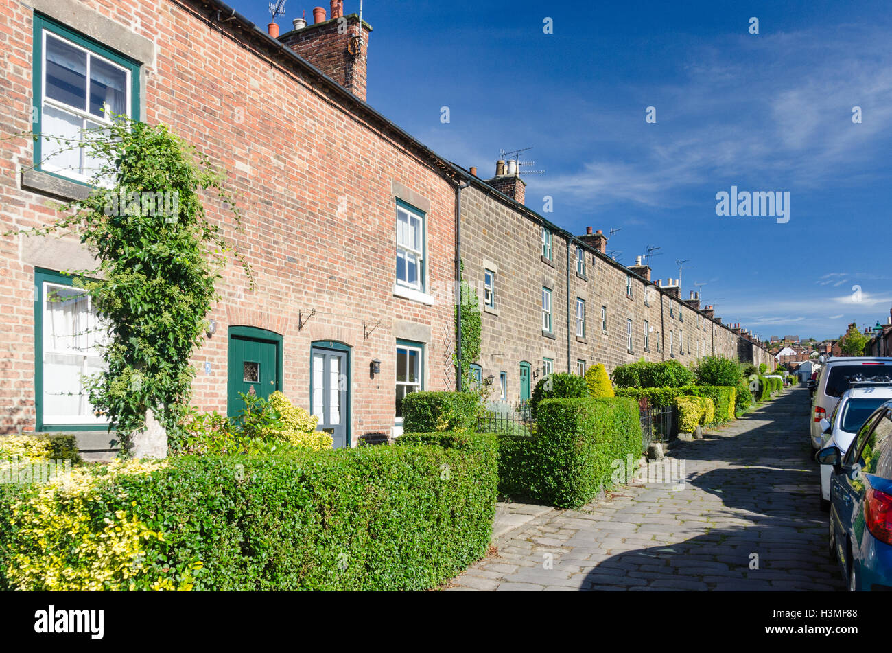 Stone houses in Long Row, Belper which were built by the Strutt family ...