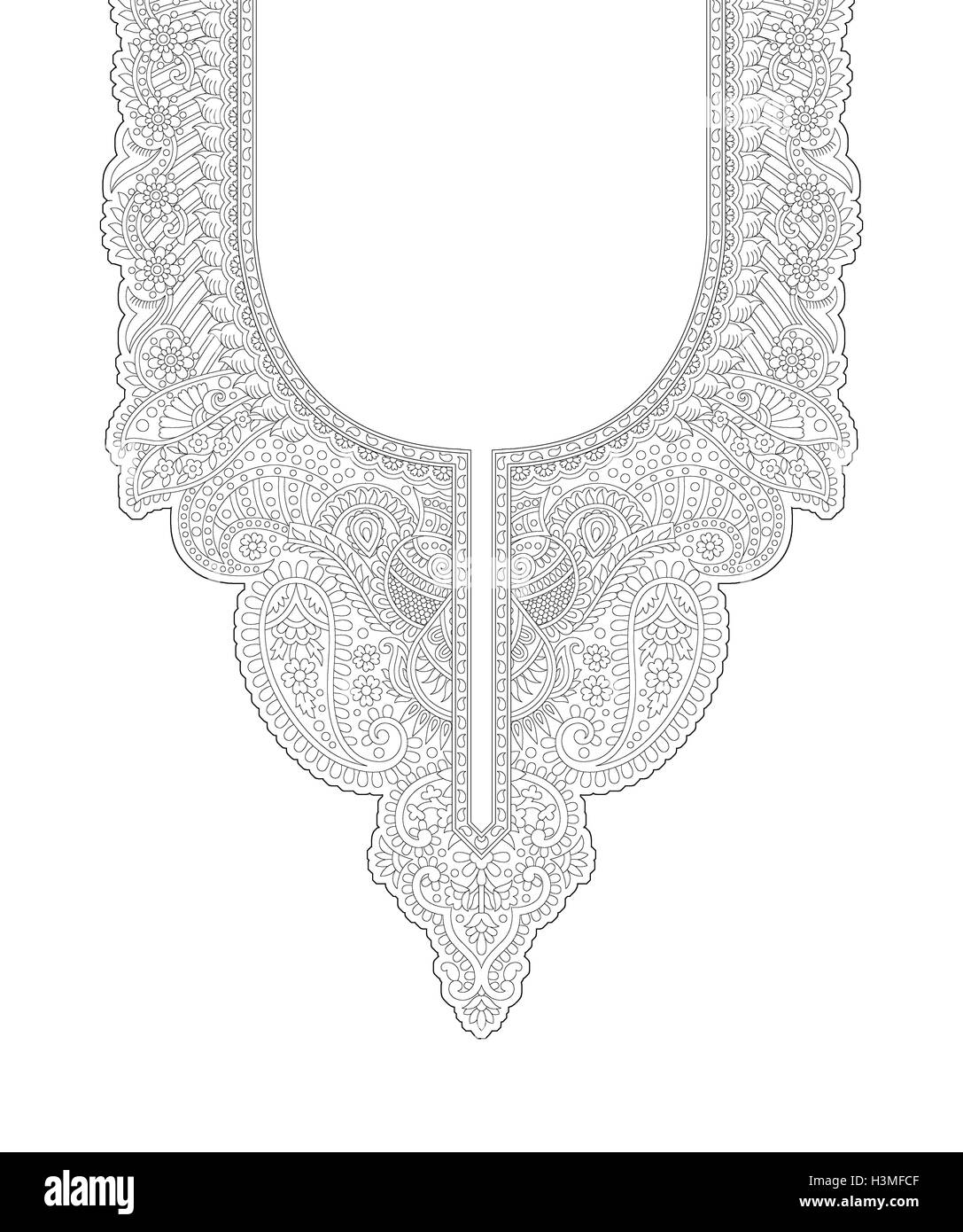 beautiful textile print unique dress neck outline draw design Stock ...