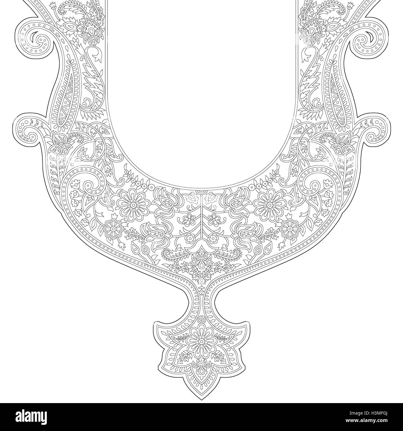 beautiful textile print unique dress neck outline draw design Stock ...