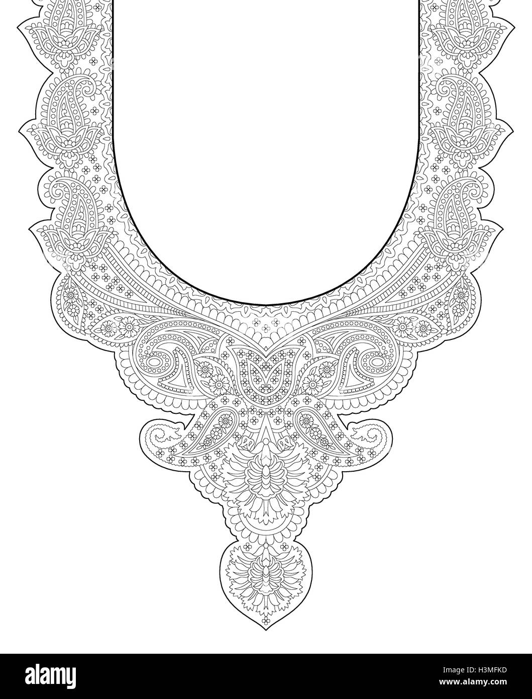 beautiful textile print unique dress neck outline draw design Stock ...