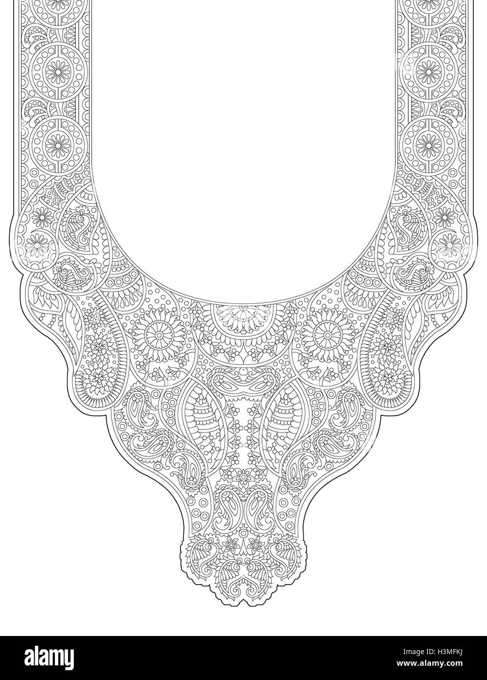 beautiful textile print unique dress neck outline draw design Stock ...