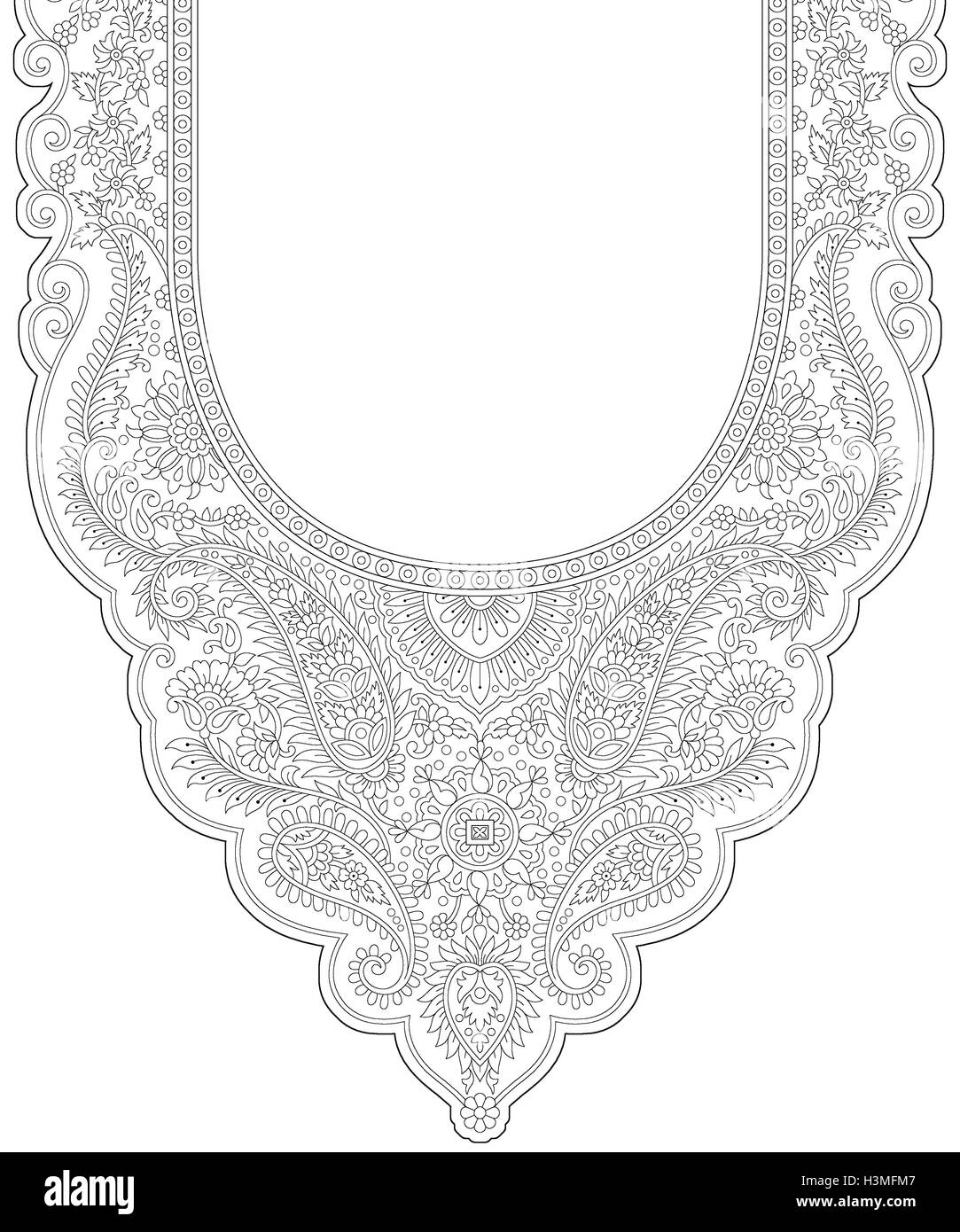 beautiful textile print unique dress neck outline draw design Stock ...