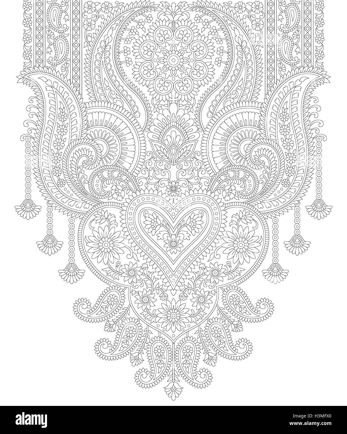 beautiful textile print unique dress neck outline draw design Stock ...