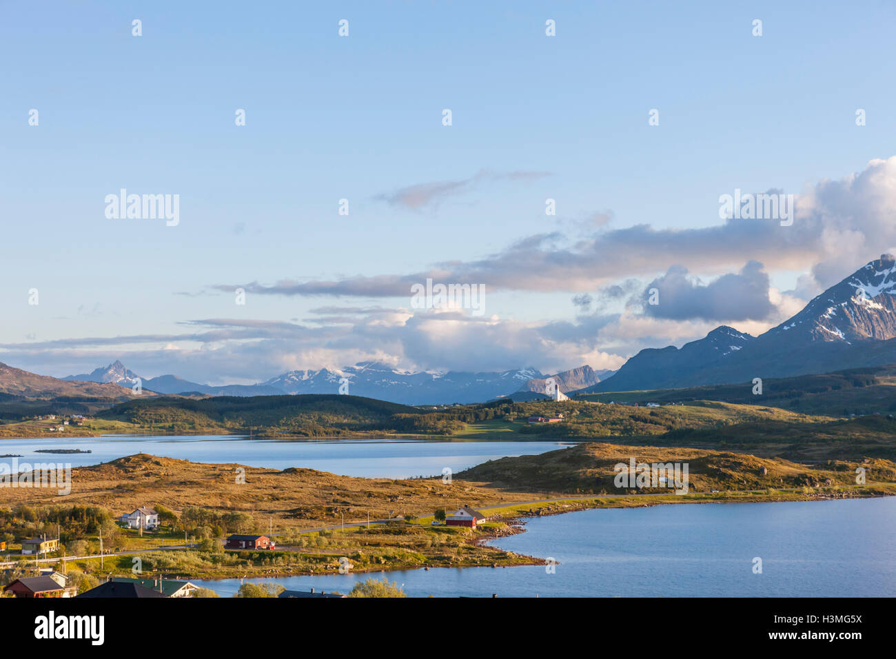 Looking towards Borg from the E10 Torvdalsveien, Lofoten Islands ...
